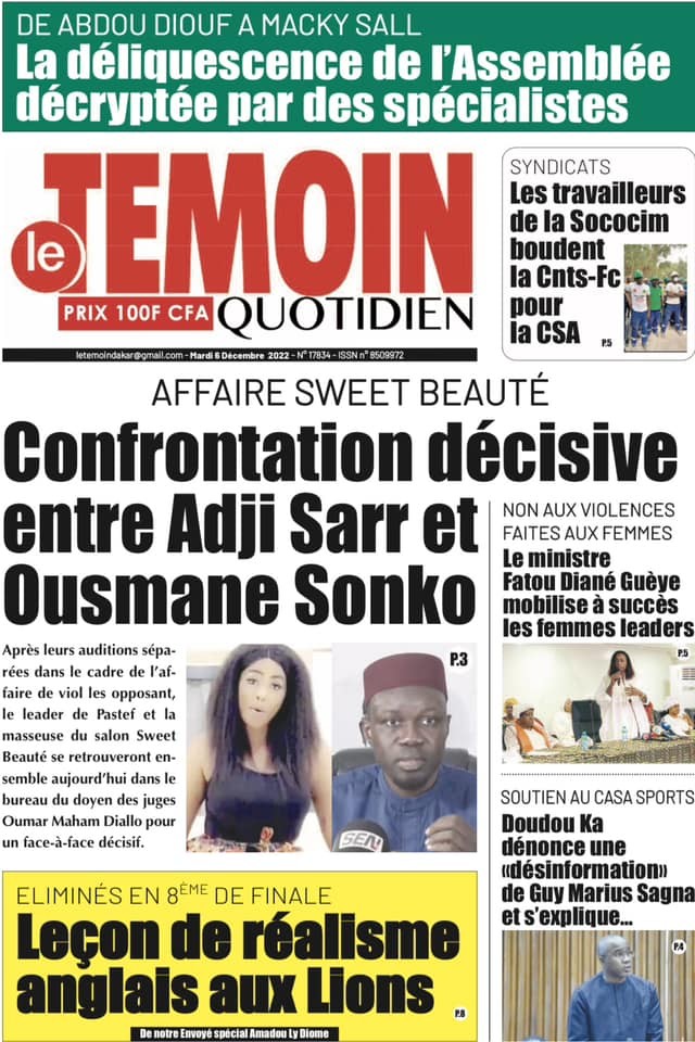 1-La confrontation entre Sonko et Adji Sarr à la Une 1-La confrontation entre Sonko et Adji Sarr à la Une